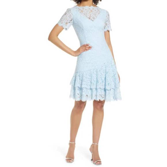 Shani | Dresses | New Shani Double Ruffle Lace Dress In Dusty Blue ...